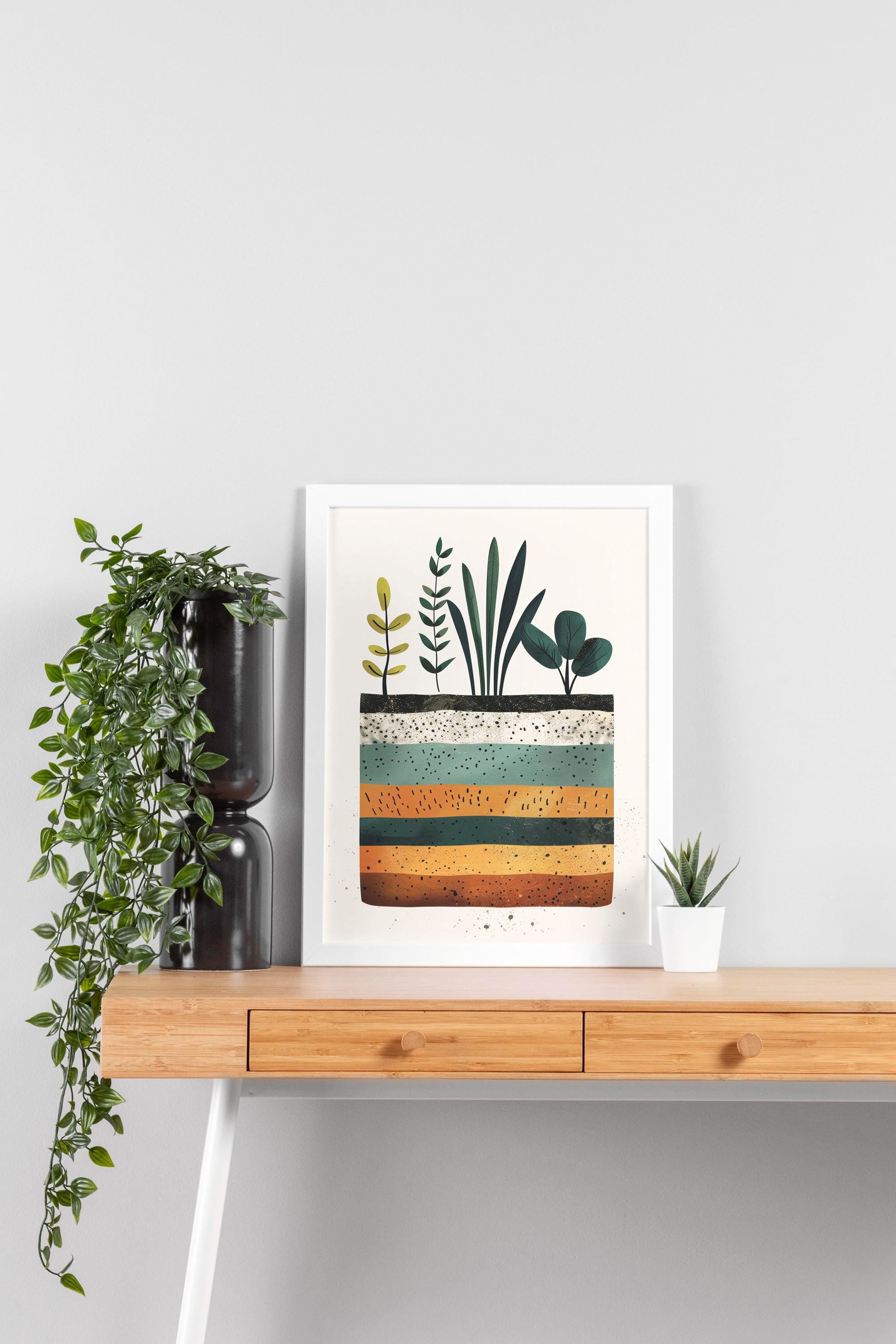 Minimalist Soil Profile and Plants Illustration: A Modern Art ...