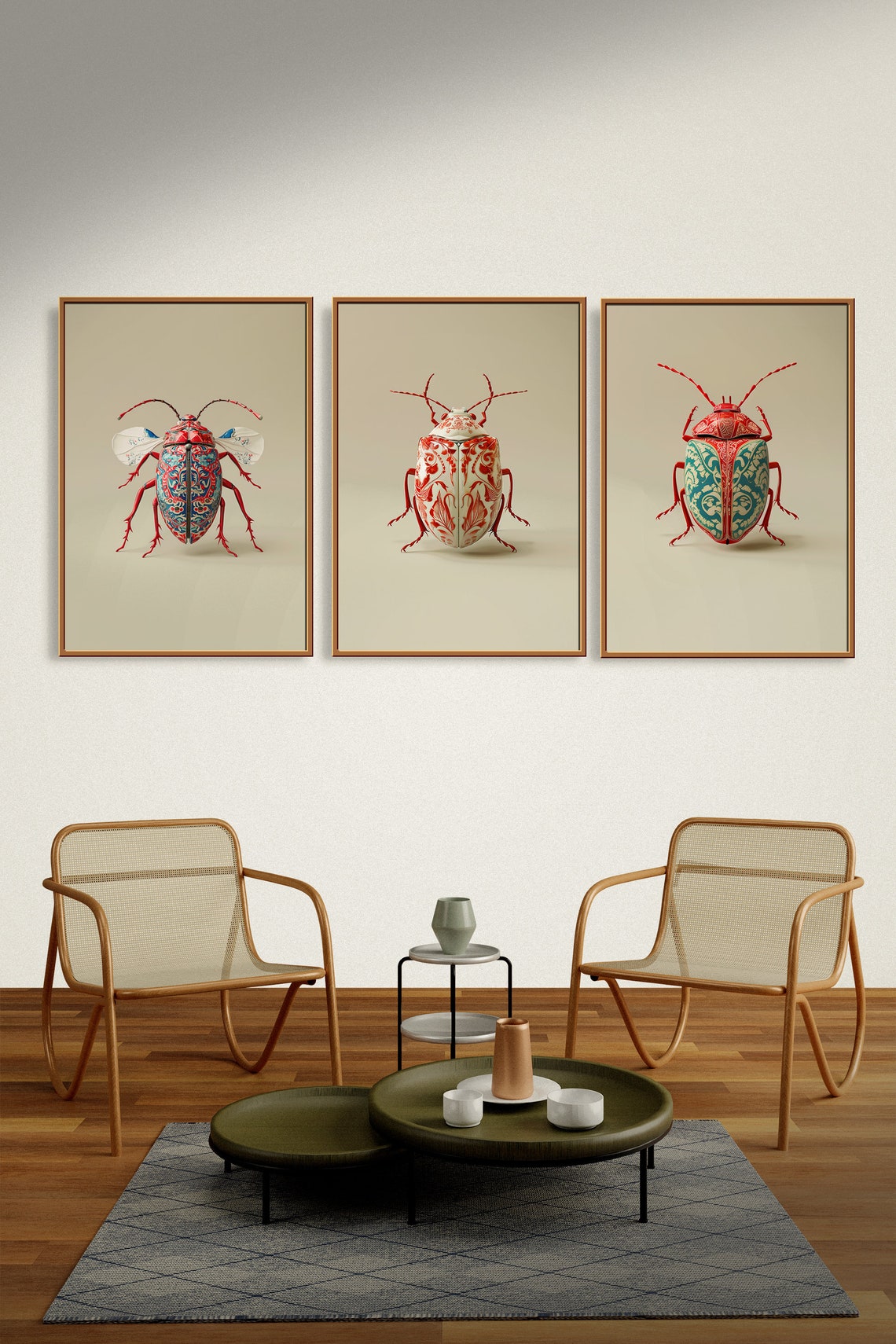 Porcelain Beetle With Red Floral Designs and Delicate Antennae, Unique ...