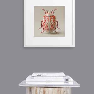 Porcelain Beetle With Red Floral Designs and Delicate Antennae, Unique ...