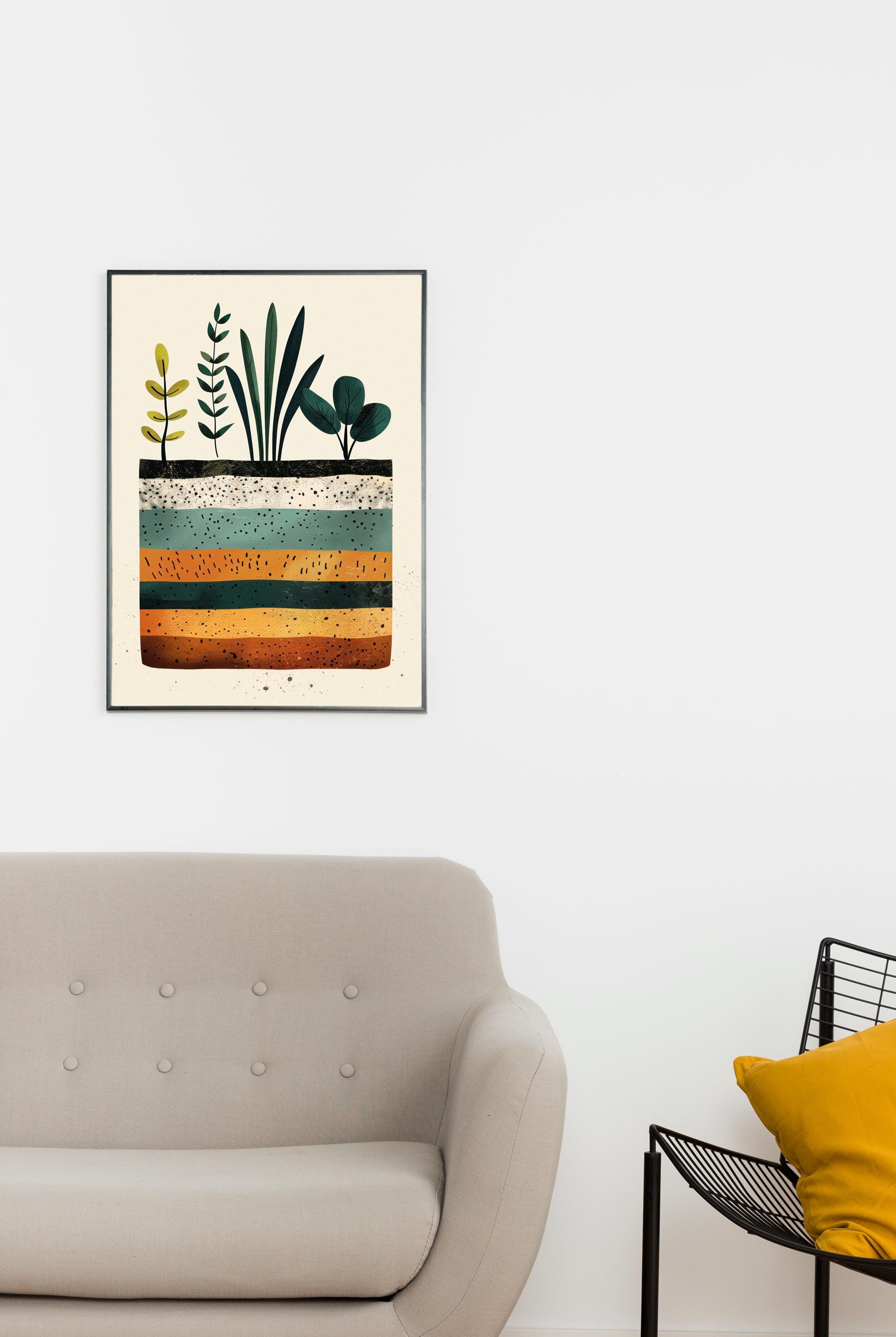 Minimalist Soil Profile and Plants Illustration: A Modern Art ...