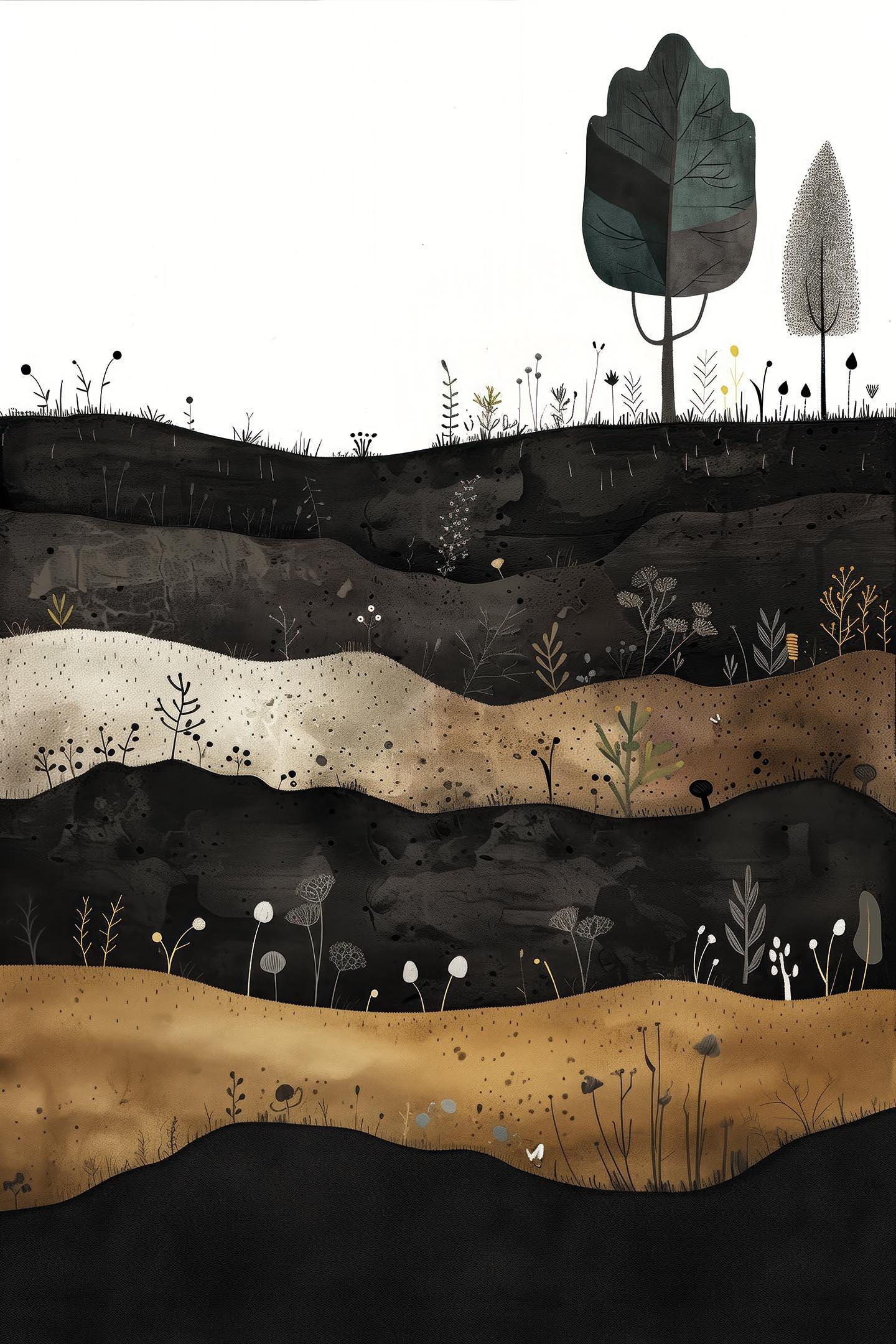 Minimalist Soil Profile Art Print: Modern Geology Illustration (digital ...