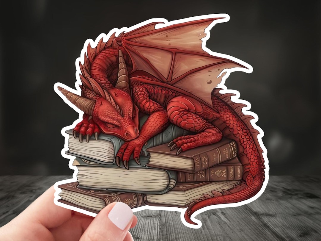 Book Dragon Sticker, Book Dragon Ornament, Dragon Book Nook, Book Lover ...