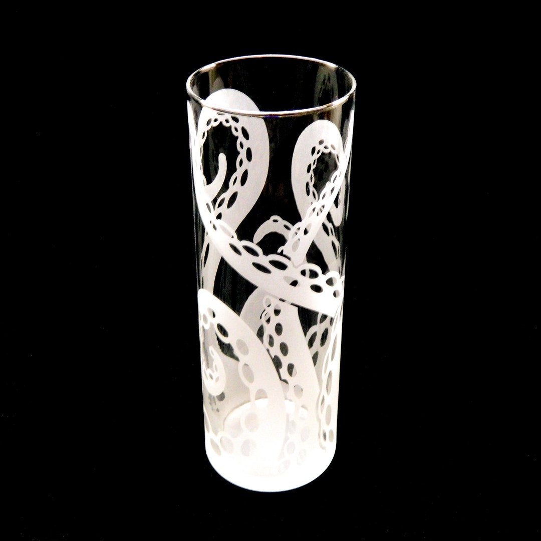Octopus Tentacles Etched Glass Vase - Custom Glassware - Etsy