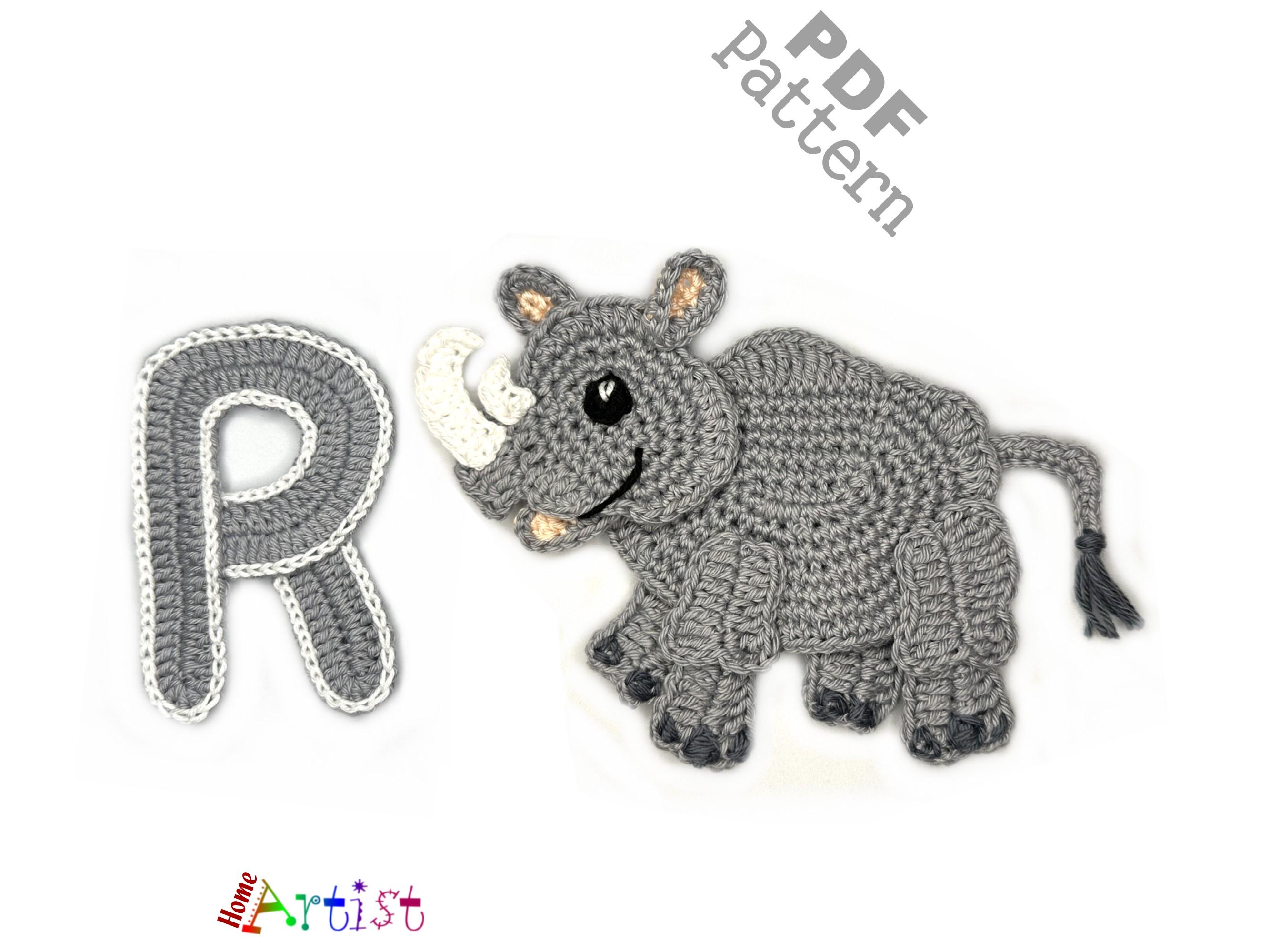 Rhino Crochet Letter R Applique Animal Alphabet Pattern Lettering US ...
