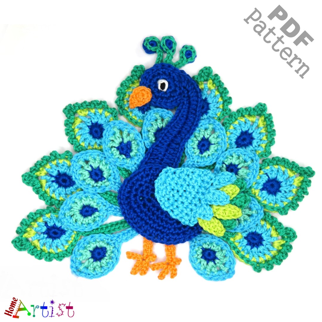 Crochet Pattern Peacock Applique Patch US Version Instant PDF Download ...