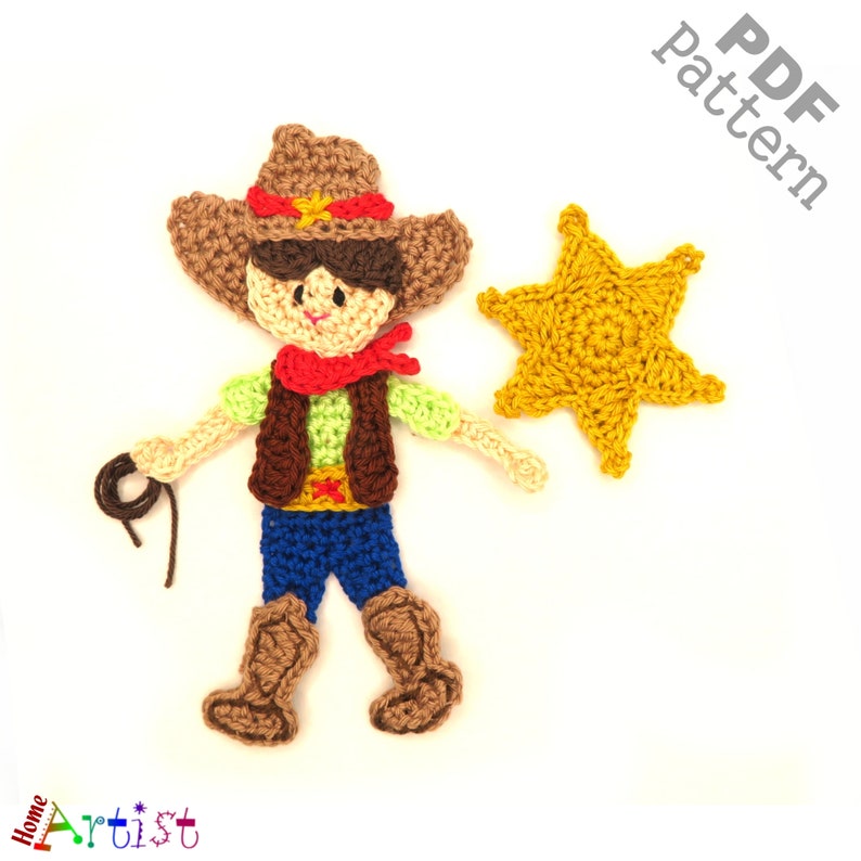 Crochet Pattern Cowboy Cowgirl Sheriff Applique Patch US Version ...