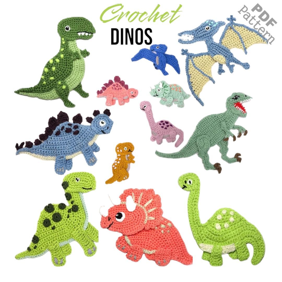 Crochet Pattern Dinosaur Bundle Triceratops Stegosaurus Brontosaurus ...