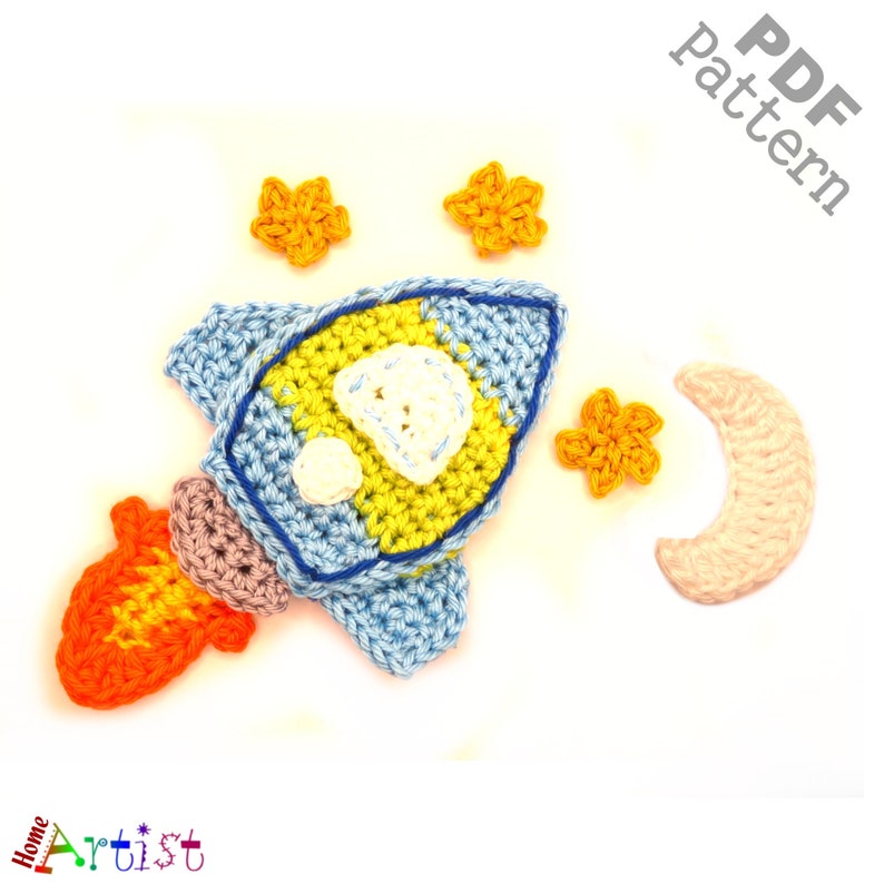 Crochet Pattern Rocket Spaceship Applique Patch US Version Instant PDF ...