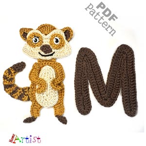 Meerkat Crochet Letter M Applique Animal Alphabet Pattern Lettering US ...
