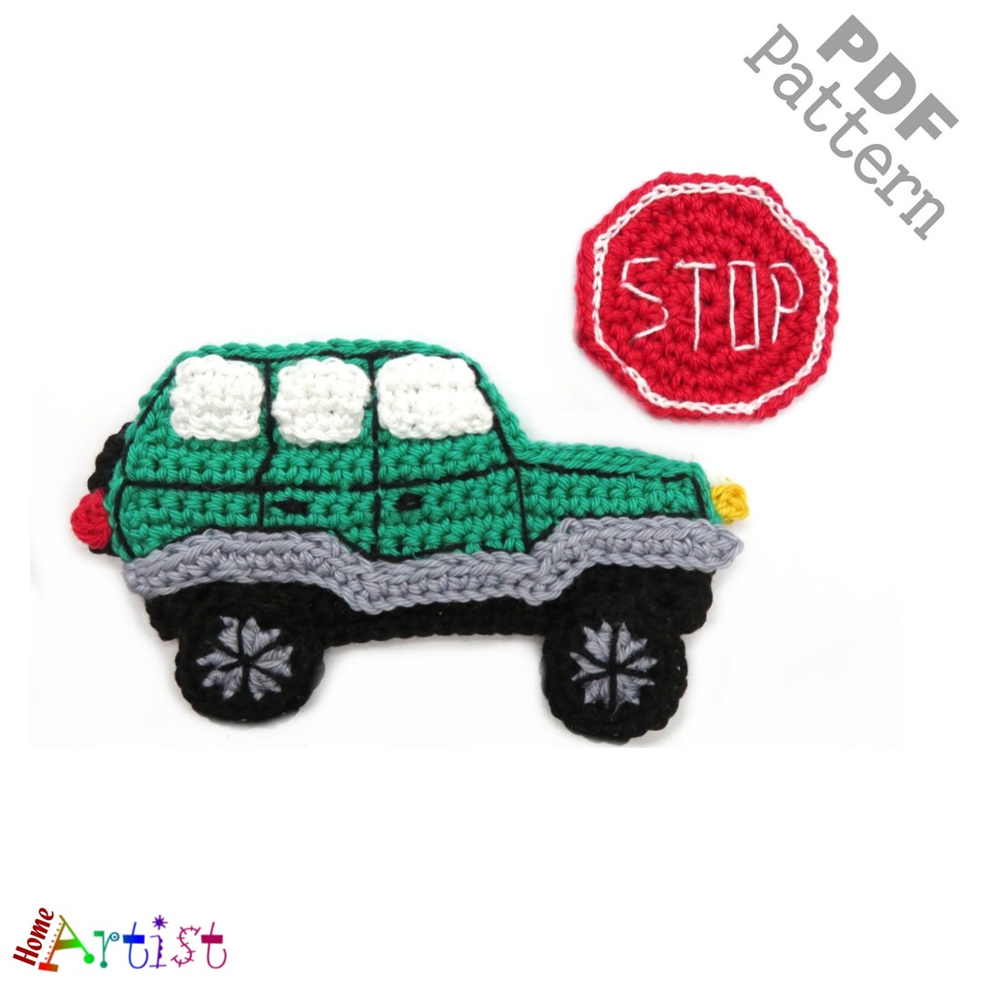 Crochet Pattern Car Stop Sign Applique Patch US Version Instant PDF ...