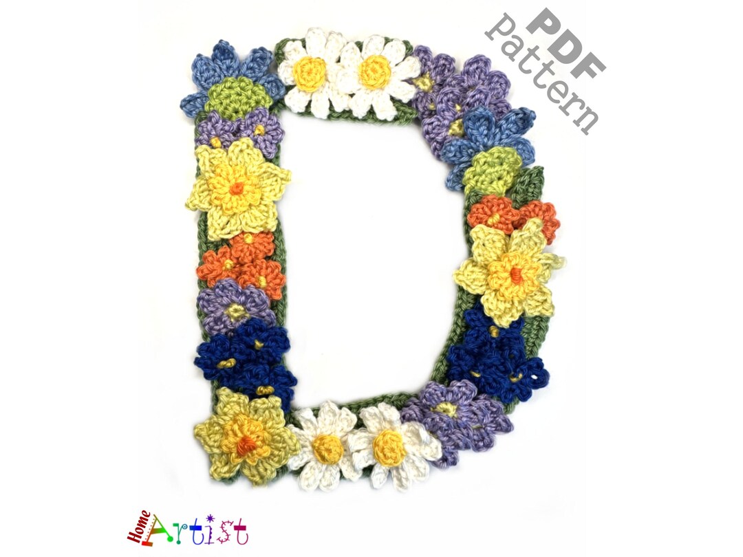 Flower Crochet Floral Letter D Flowers Daisy Daffodils Applique Pattern ...