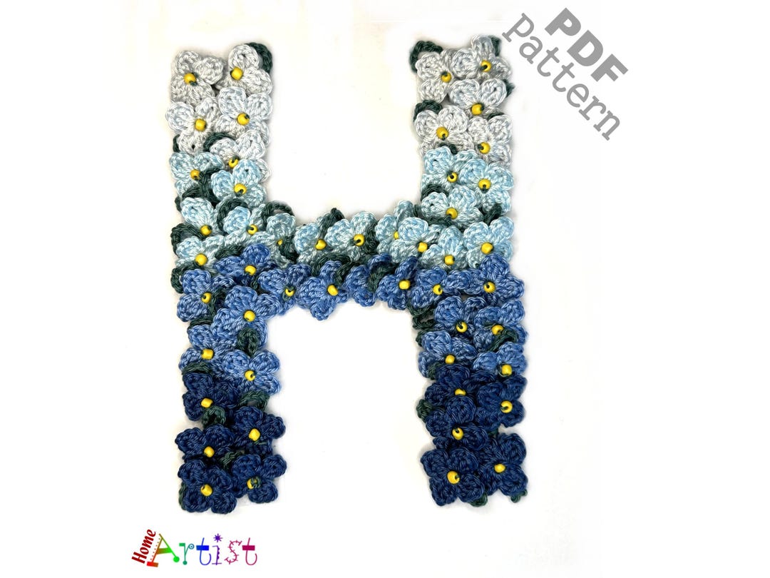 Flower Crochet Letter H Applique Pattern PDF Download ENG - Etsy