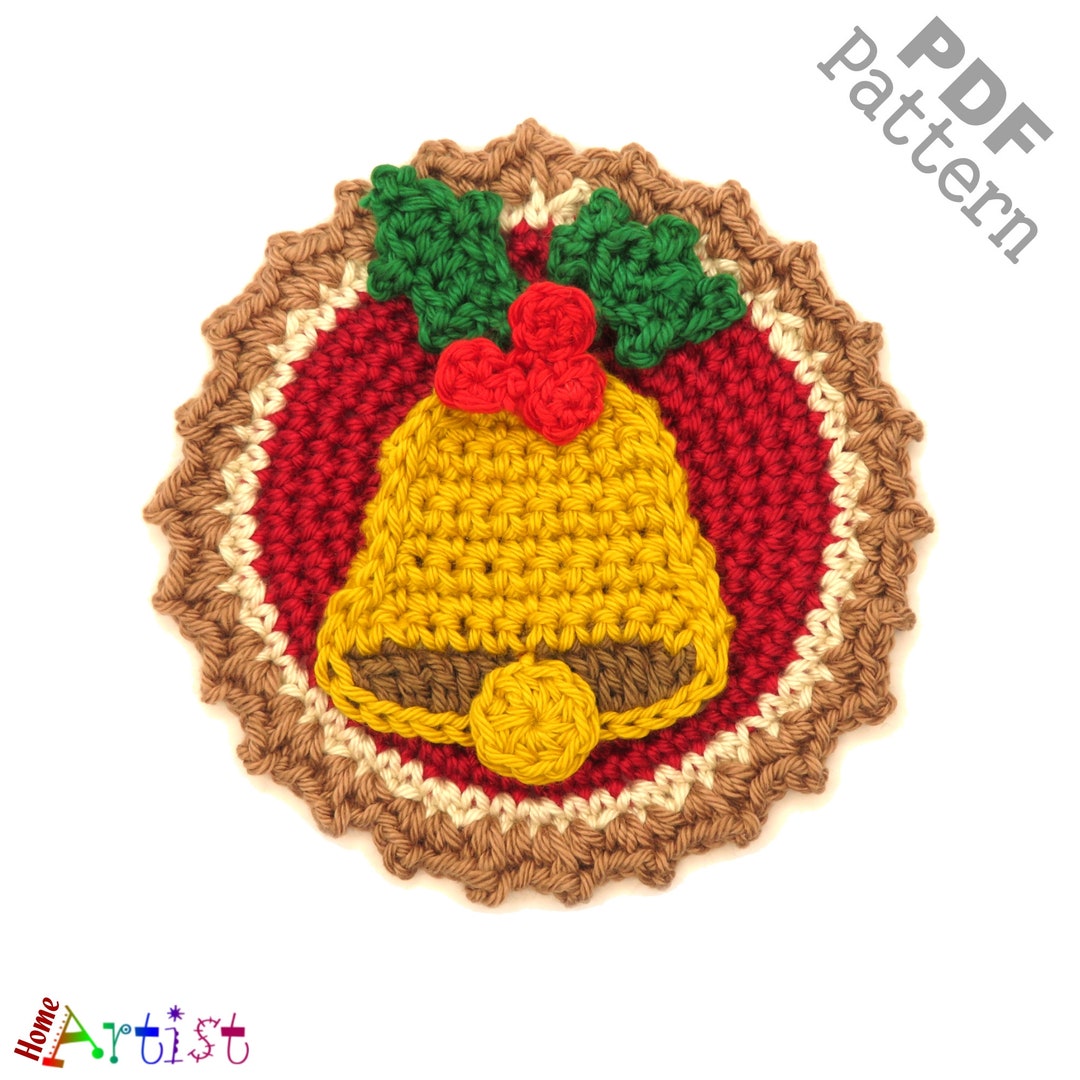 Crochet Pattern Christmas Bell Applique Patch Button Instant PDF ...