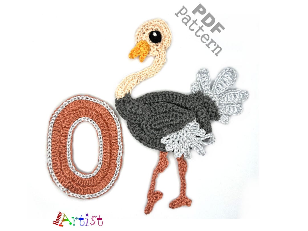 Ostrich Crochet Letter O Applique Animal Alphabet Pattern Lettering US ...