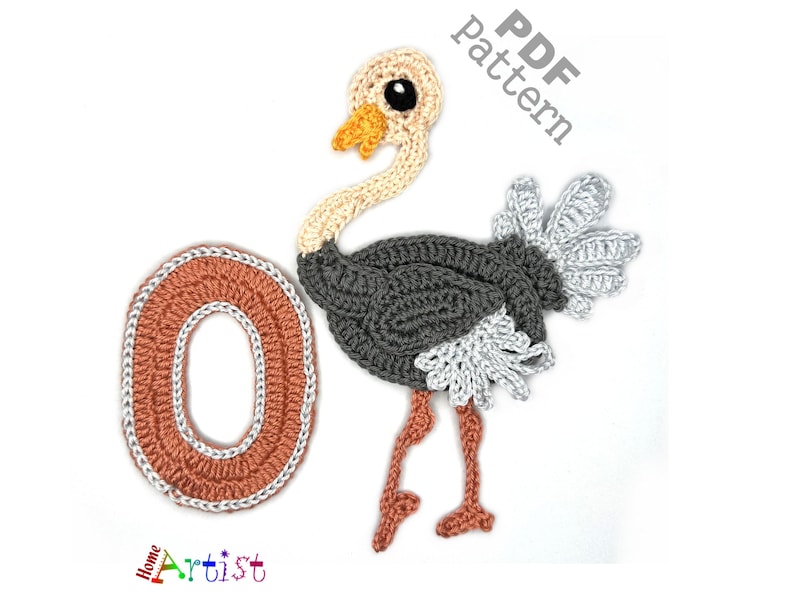 Crochet Letter O Ostrich Applique Animal Alphabet Pattern Lettering US ...