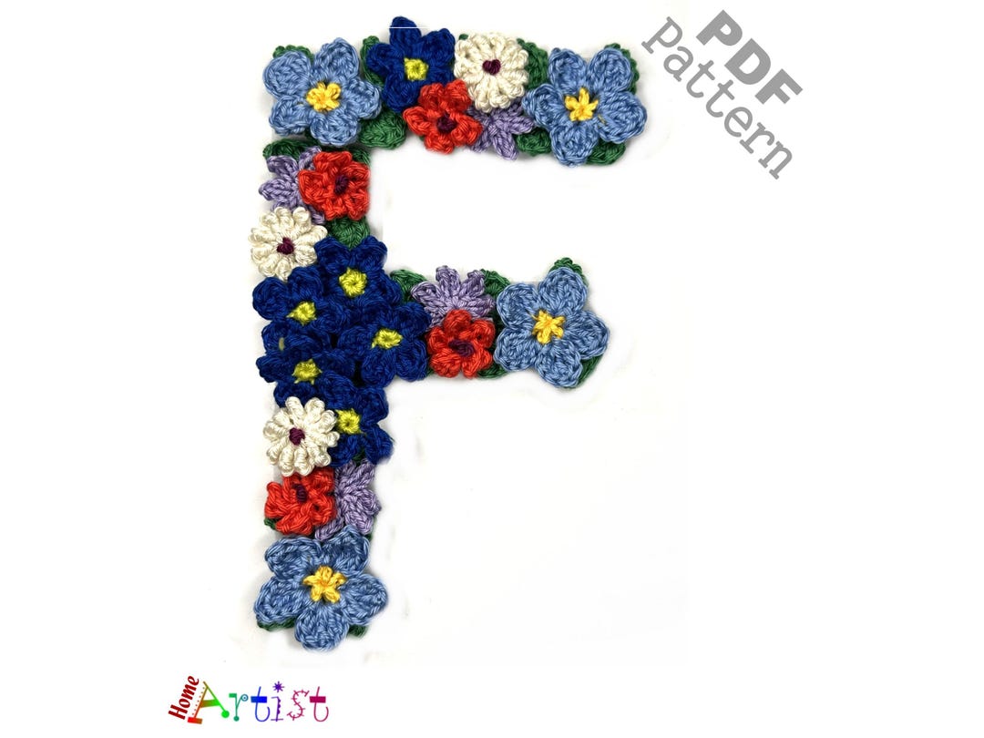 Flower Crochet Floral Letter F Flowers Applique Pattern Lettering ...