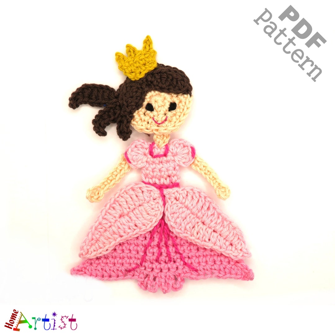 Crochet Pattern Princess Girl Dress Applique Patch US Version Instant ...