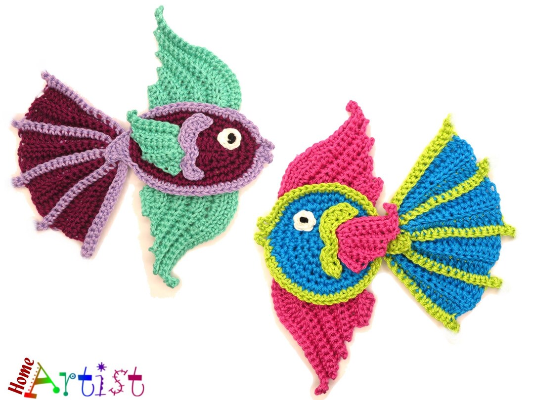 Crochet Pattern Fantail Betta Fish 2 Applique Patch US Version Instant ...