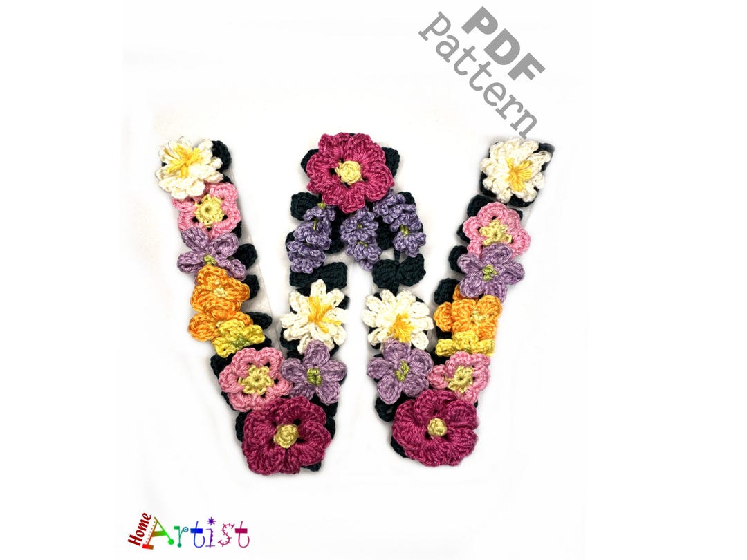 Flower Crochet Letter W Applique Pattern PDF Download ENG - Etsy
