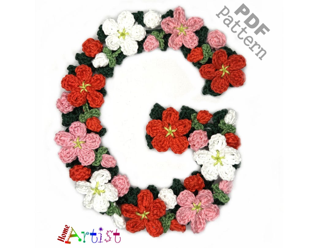 Flower Crochet Floral Letter G Flowers Geranium Applique Pattern ...