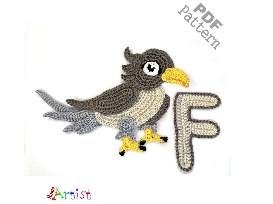 Crochet Letter F Falcon Applique Animal Alphabet Pattern Lettering US ...