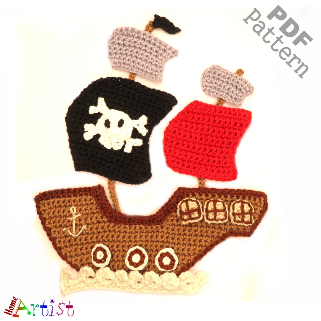 Crochet Pattern Pirate Ship Applique English Version Instant PDF ...