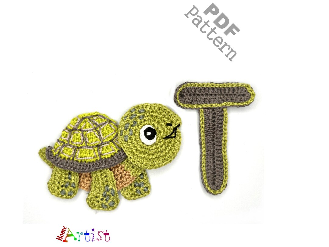 Turtle Crochet Letter T Applique Animal Alphabet Pattern Lettering US ...