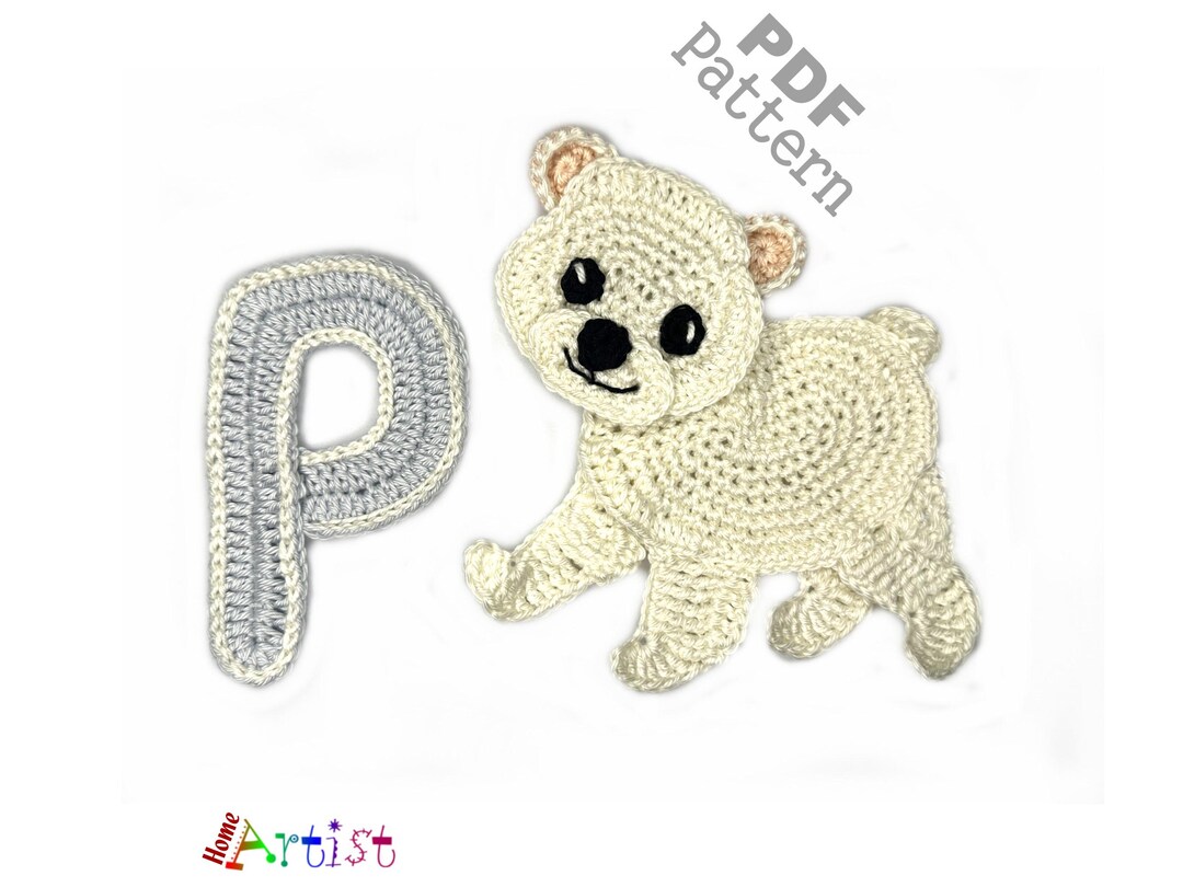 Crochet Letter P Polar Bear Applique Animal Alphabet Pattern Lettering ...