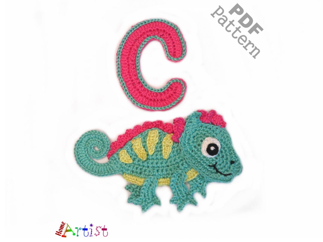 Crochet Letter C Chameleon Applique Animal Alphabet Pattern Lettering ...