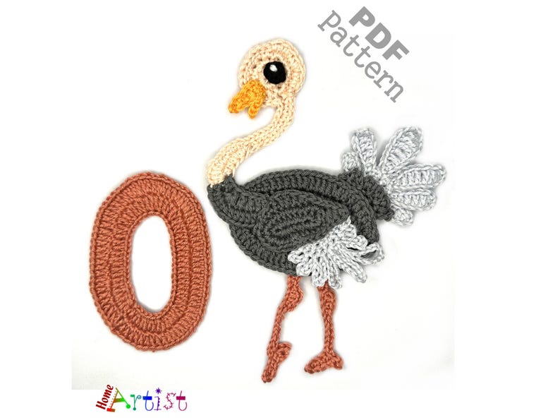 Crochet Letter O Ostrich Applique Animal Alphabet Pattern Lettering US ...