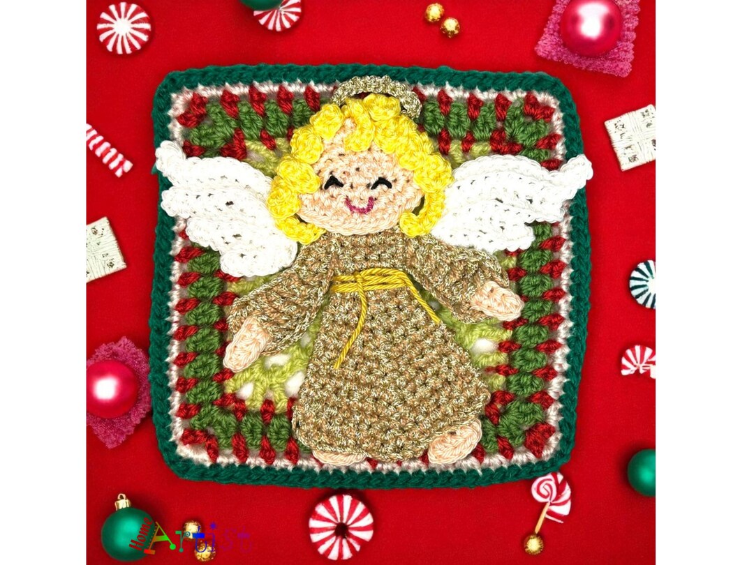 Crochet Christmas Angel Granny Square Ornament Applique Pattern (US ...
