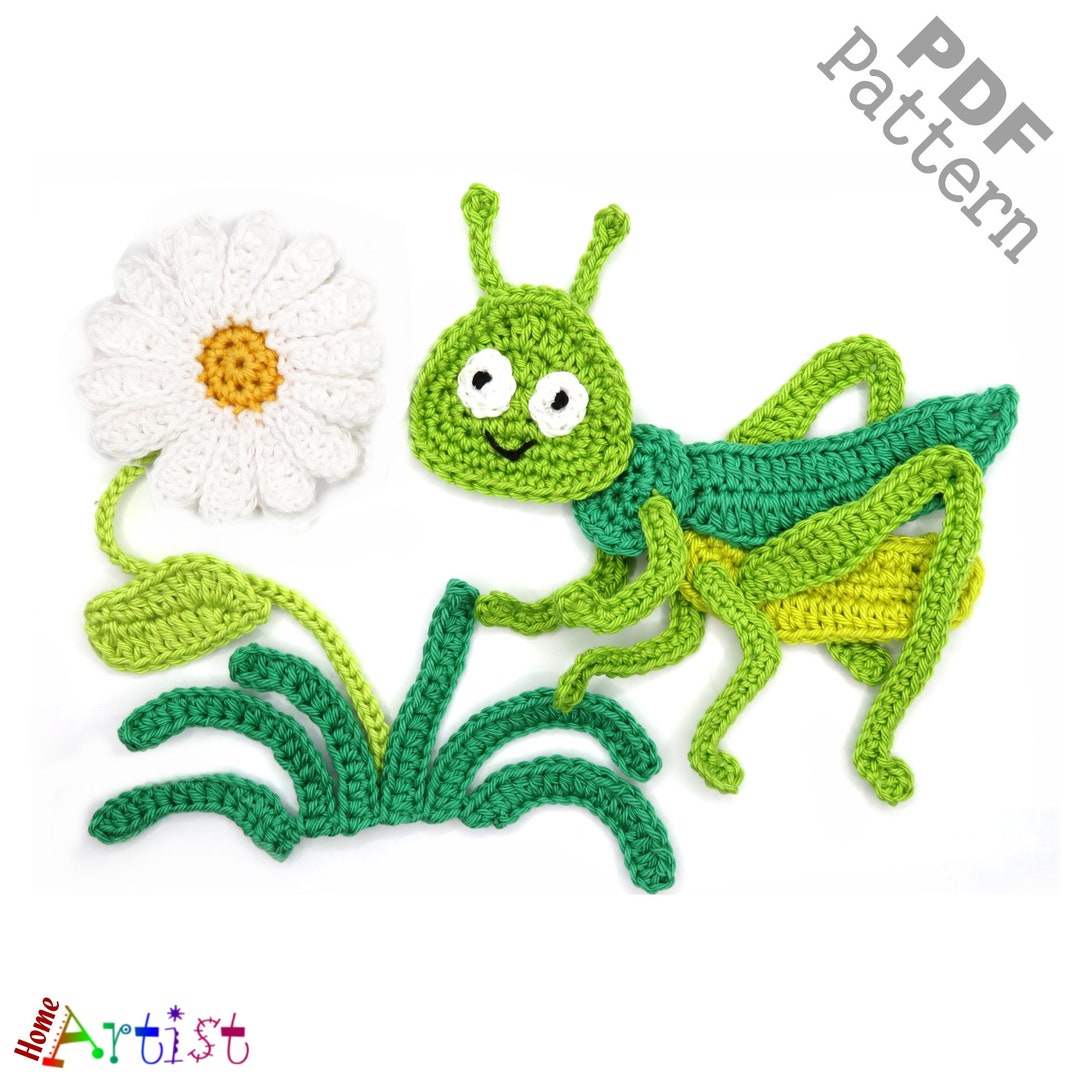 Crochet Pattern Grasshopper Flower Applique Patch US Version Instant ...