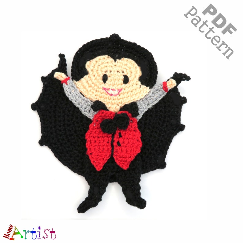 Crochet Pattern Vampire Dracula Halloween Applique Patch US Version ...