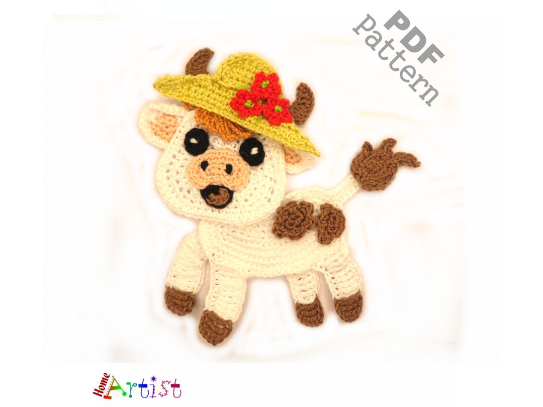 Crochet Pattern Farm Cow Hat Applique Patch US Version Instant PDF ...