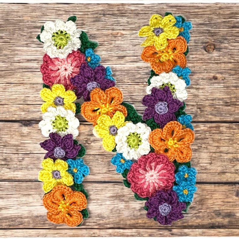 Flower Crochet Letter N Applique Pattern (PDF Download) - Etsy