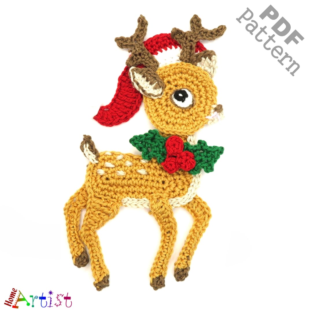 Deer Crochet Pattern Christmas Bambi Reindeer Baby With Santas Hat + 2 ...