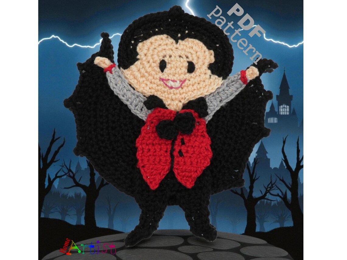 Crochet Pattern Vampire Dracula Halloween Applique Patch US Version ...