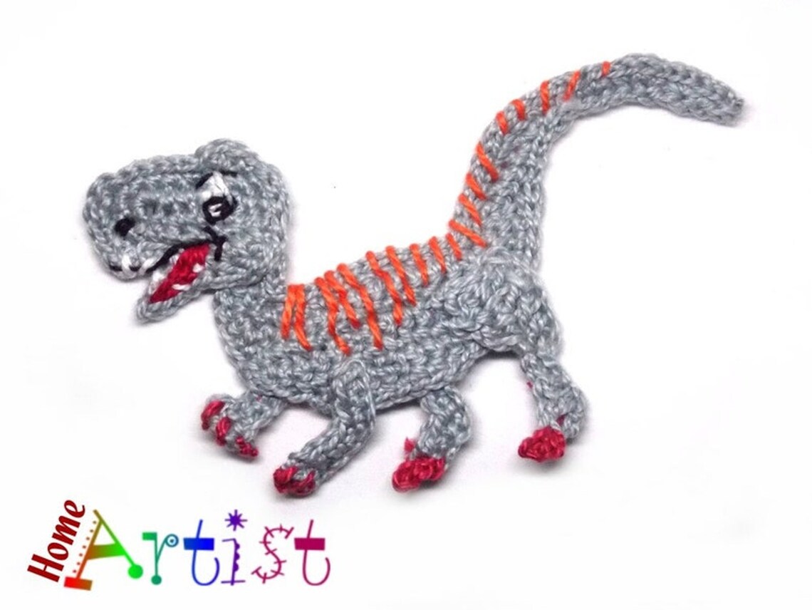 Dinosaur Velociraptor Dino Crochet Applique Customize With | Etsy