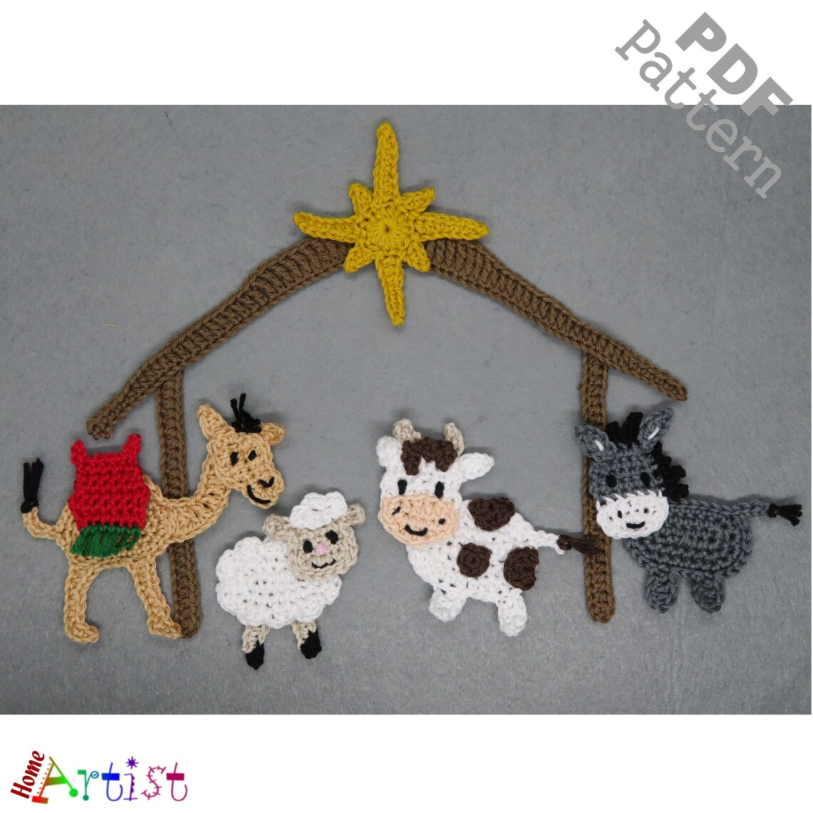 Crochet Nativity Scene Applique Pattern: Christmas Palm Tree, Animals ...