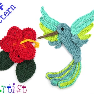 Crochet Pattern Hummingbird + Flower Applique Patch US Version Instant ...