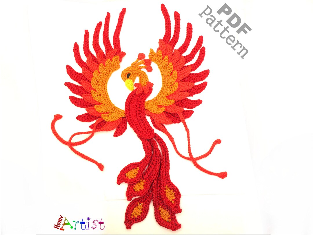 Crochet Pattern Phoenix Applique Patch US Version Instant PDF Download ...