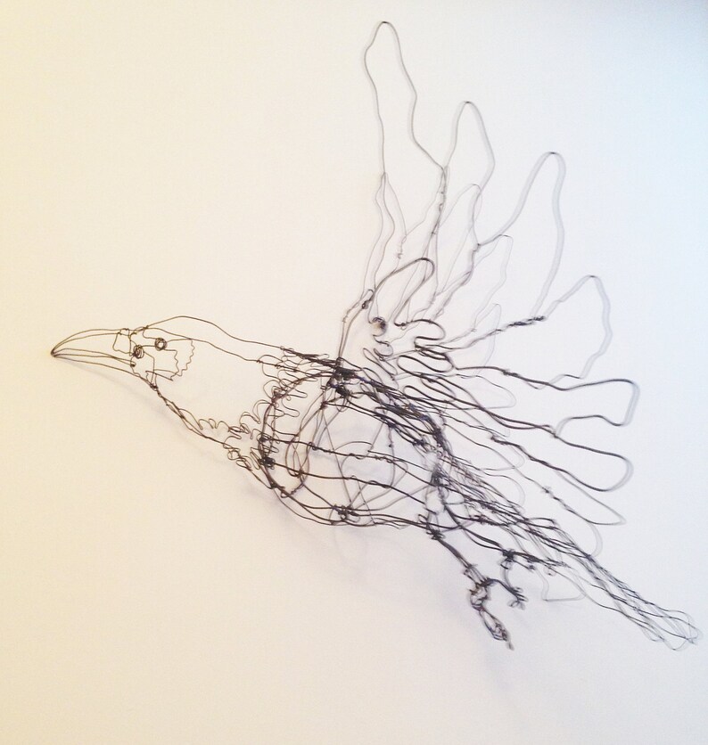 Flying Black Raven-wire Drawing Sculpture Art - Etsy