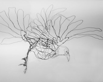 Standing Black Raven-Wire Drawing Sculpture art | Etsy