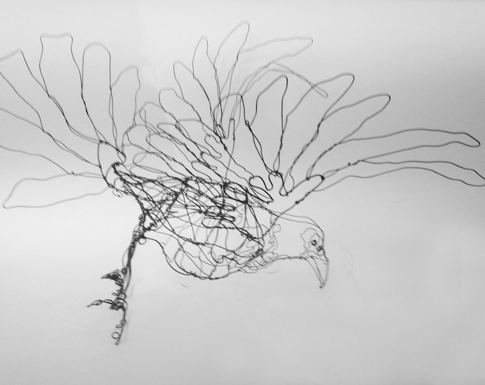 Flying Black Raven-wire Drawing Sculpture Art | Etsy