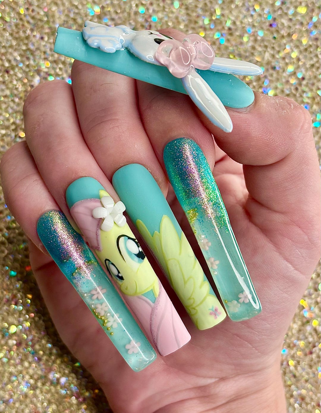 Handpainted Fluttershy My Little Pony Press on Nails, Cartoon Character ...