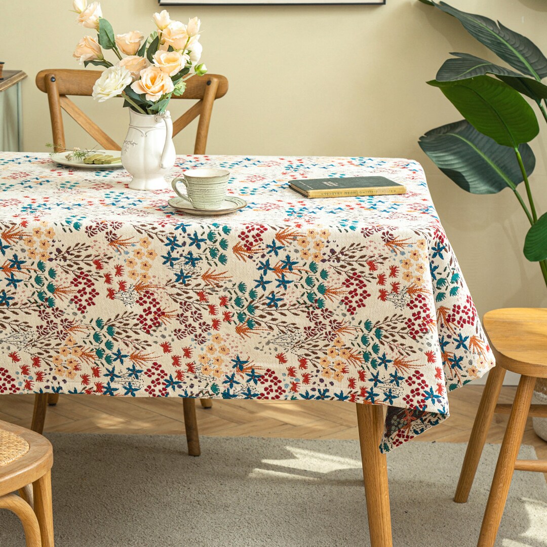 Flower Bird Table Cloth, Vintage Table Cover, Kitchen Table Cloth, Home ...