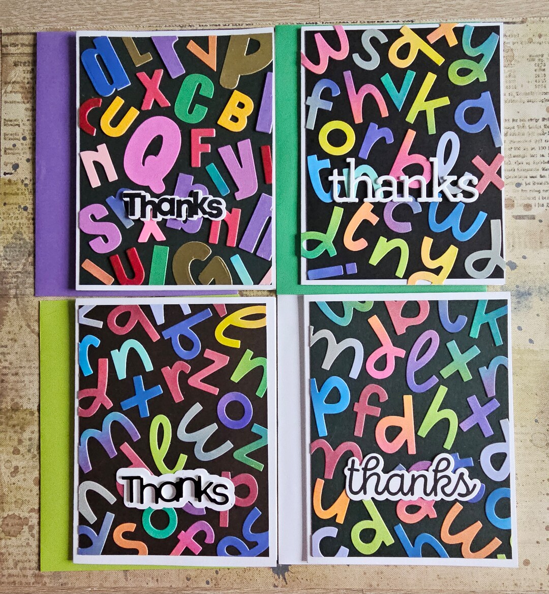 Teacher Thank-you Cards, Set of HANDMADE Notecards (4), With Colorful ...