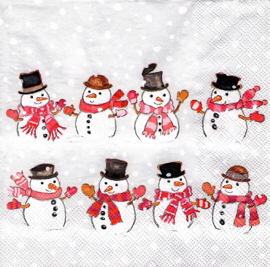 2 two Paper Lunch Napkins for Decoupage/mixed Media Dancing Snowmen - Etsy