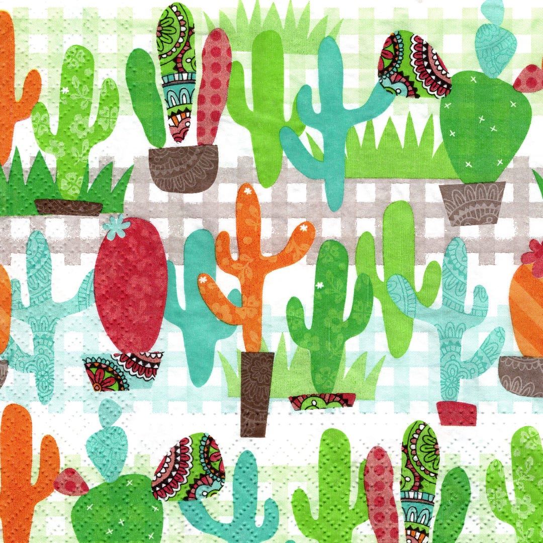 2 (two) Paper Lunch Napkins for Decoupage/mixed Media - Southwest Cacti ...