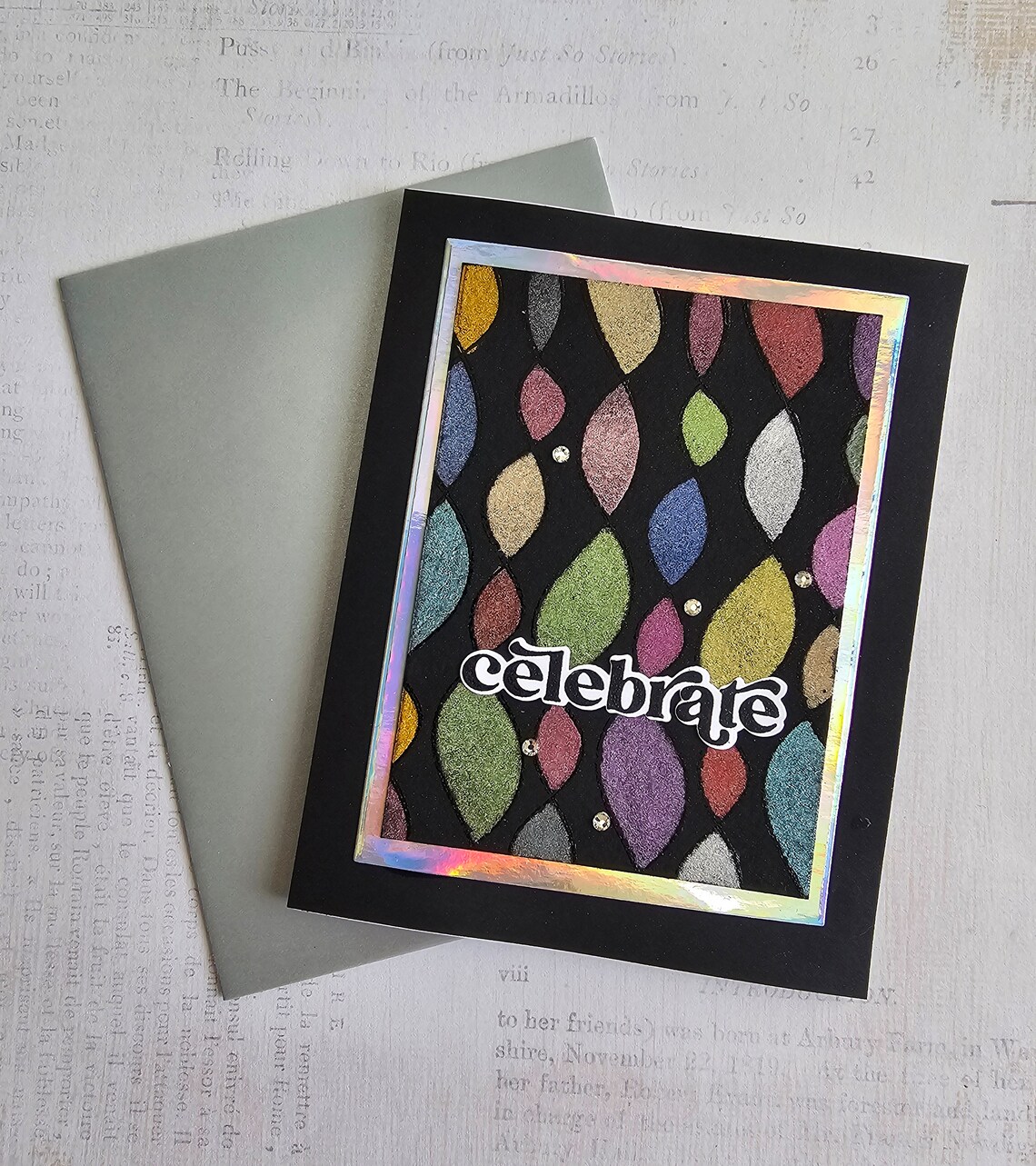 Celebrate - Hand-painted Sparkly Shimmer Watercolor Graphic Notecard ...